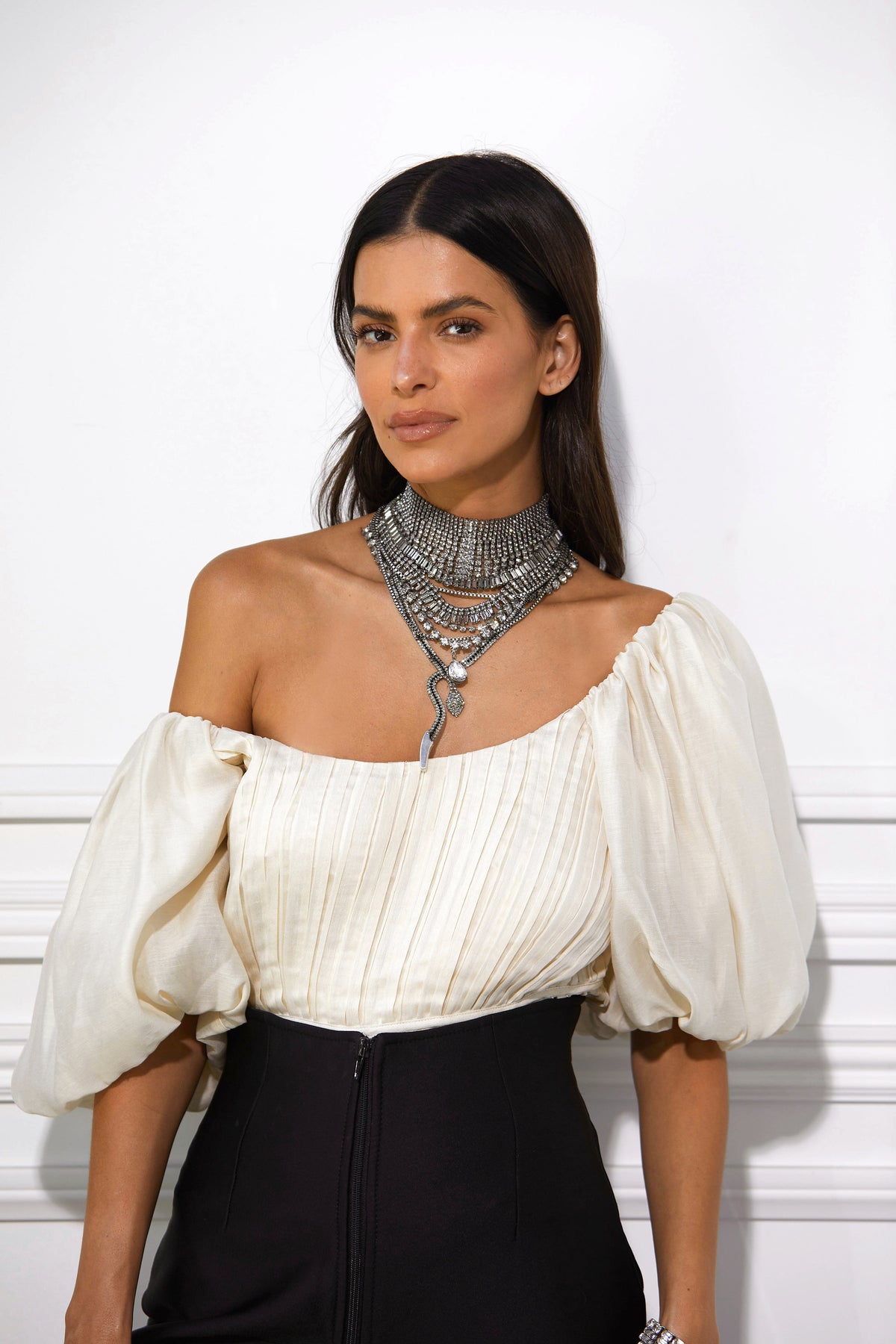 Luxury Statement Necklace | Oxidized Brass Silver Finish & Layers of Swarovski Crystals | Snake ...