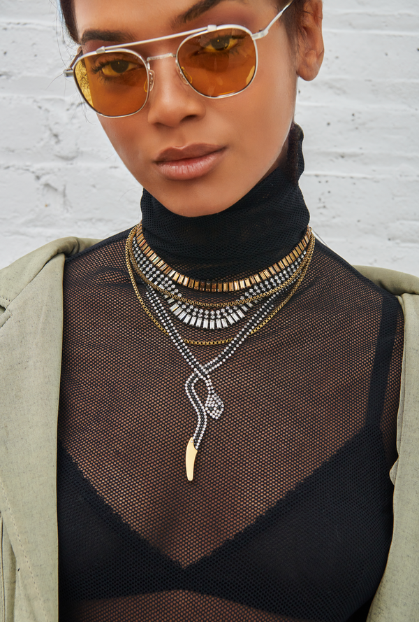 Luxury Statement Necklace | 18k Gold & Black Plating | Clear & Colorado Topaz Crystal Layers ...