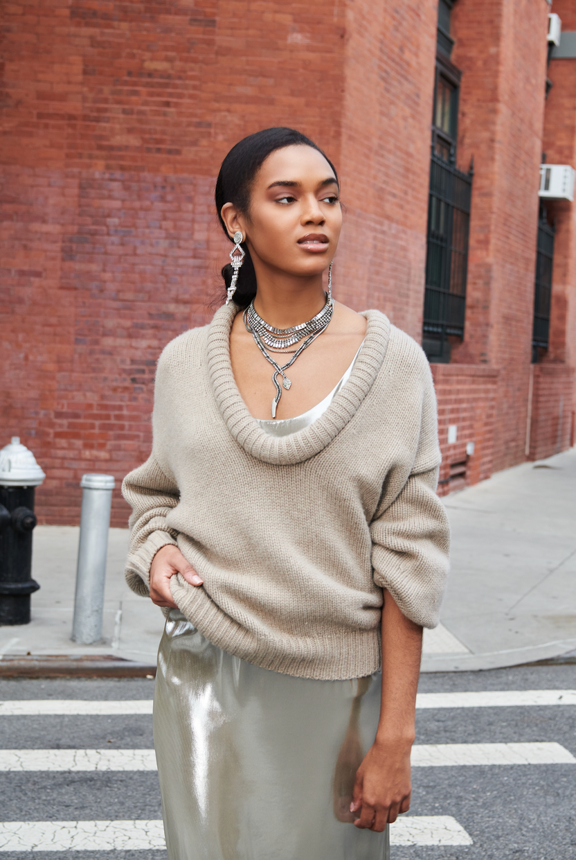 Luxury Statement Necklace | Oxidized Brass Silver Finish & Layers of Swarovski Crystals | Snake ...