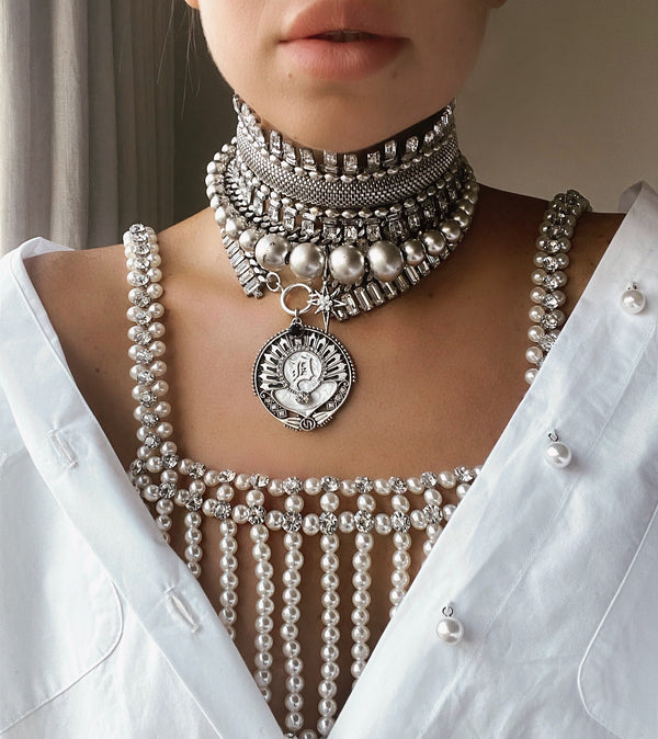Statement Necklace | Oxidized Brass & Swarovski Crystal Choker | Luxury ...